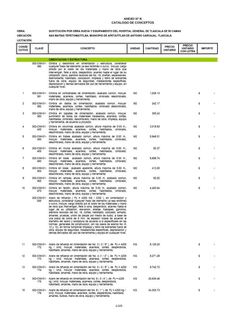 ANEXO N°K Conv E43 Proy de Conv Hospital | PDF | Hormigón | Producción y fabricación