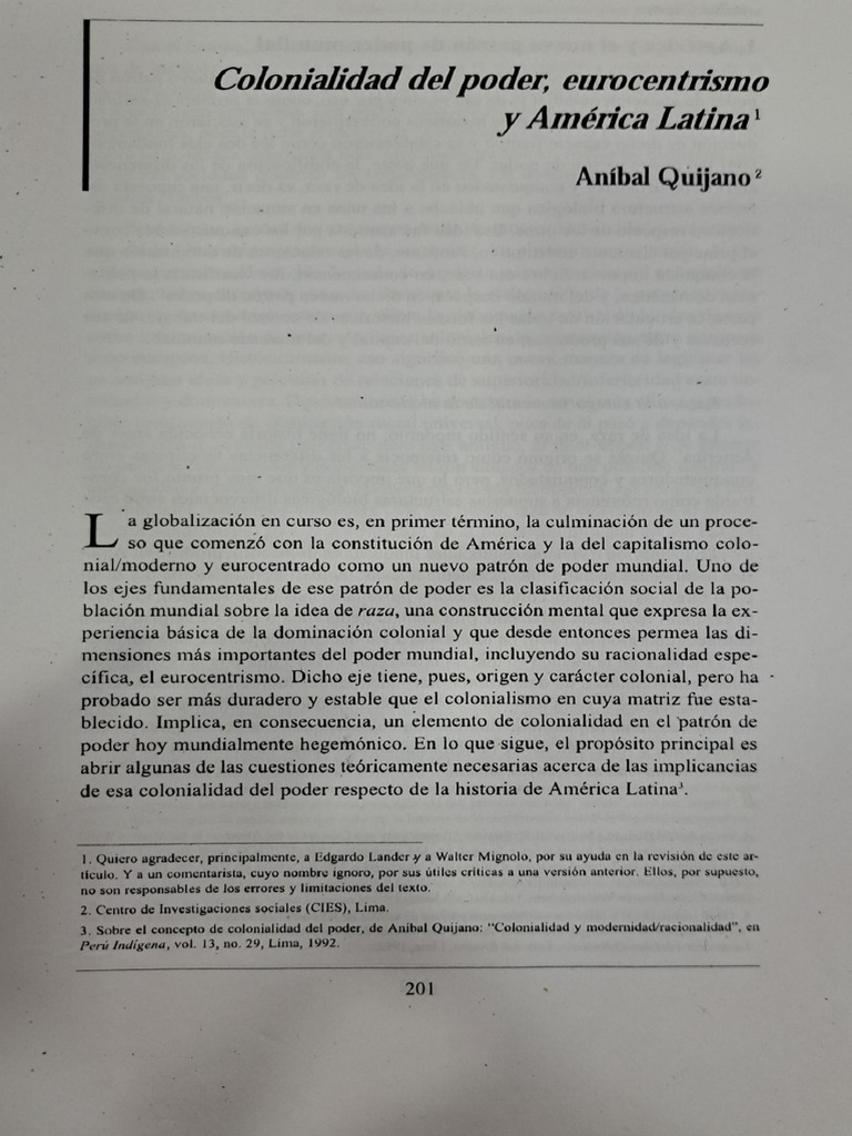 Colonialidad Del Poder, Eurocentrismo y América Latina | PDF