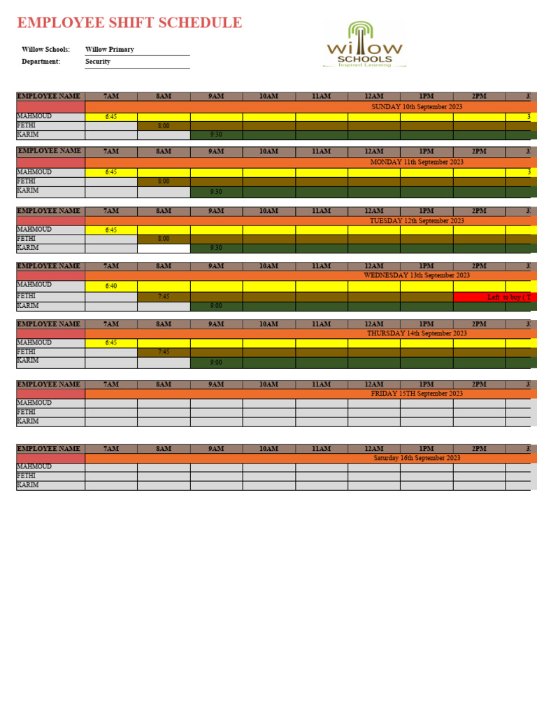 Security Shift Schedule Template | PDF