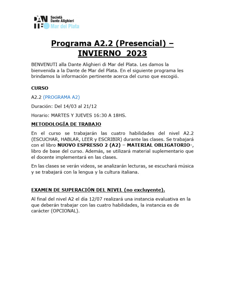Programa A2.2 | PDF | Verbo | Plan de estudios