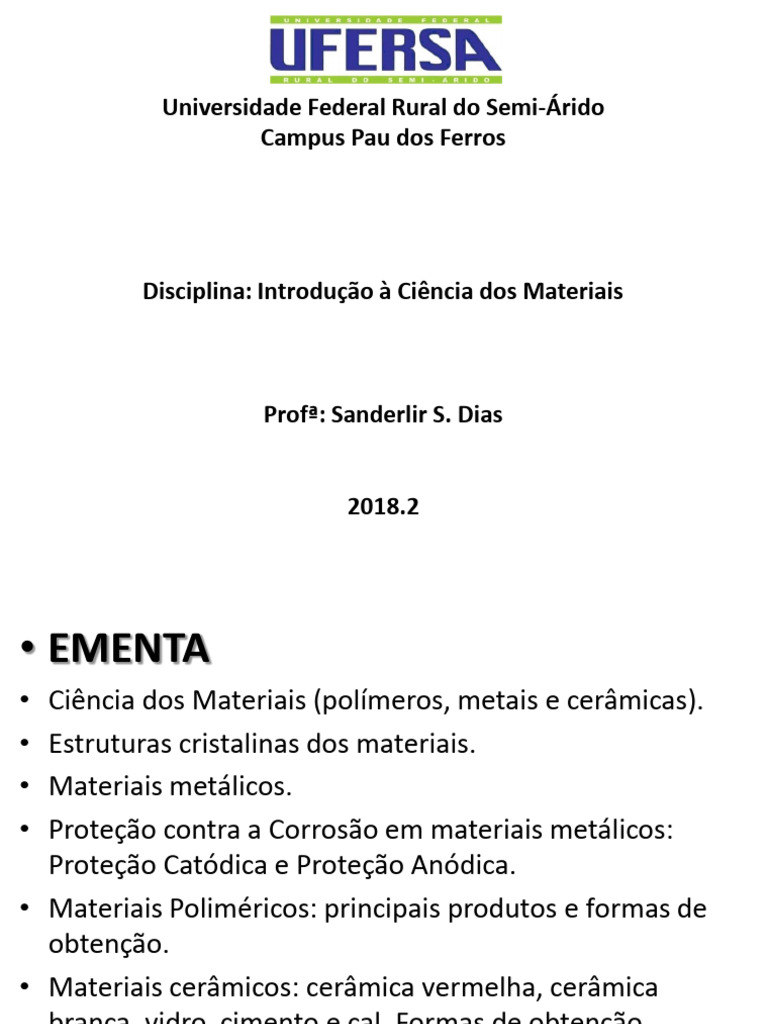 Introdução A Ciências Dos Materiais Aula Inicial Pdf Materiais