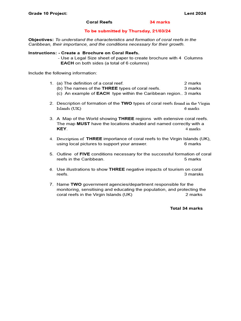 Coral Reefs Project Guidelines | PDF | Coral Reef | Coral