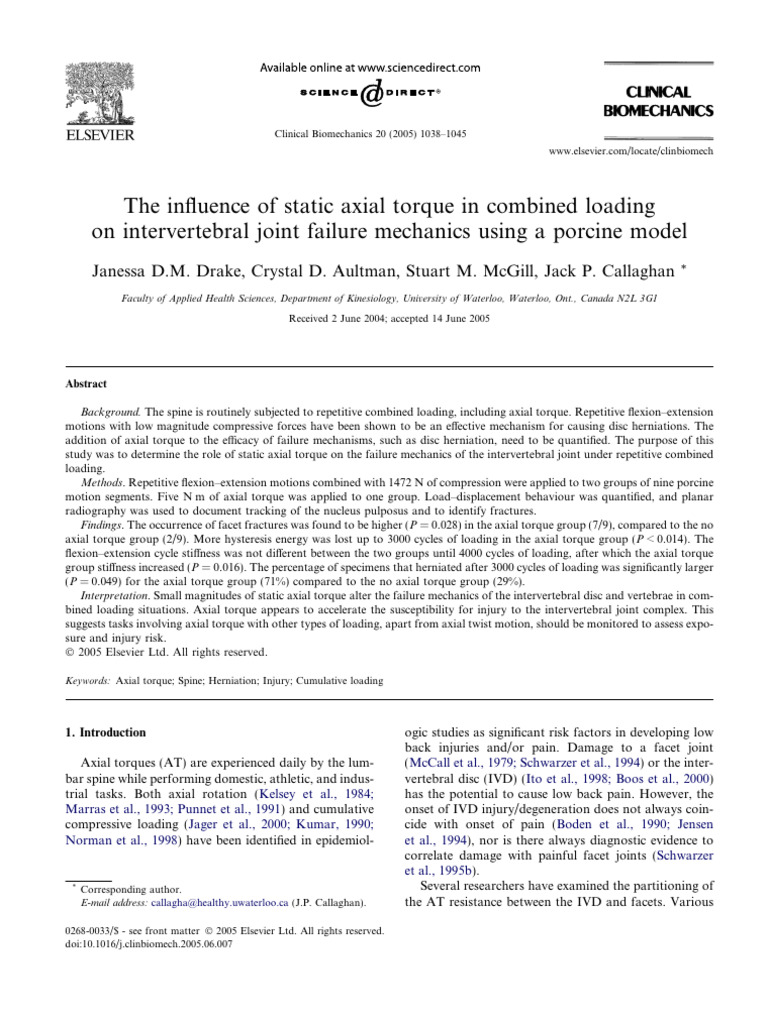 The Influence of Static Axial Torque in Combined Loading On Intervertebral Joint Failure ...