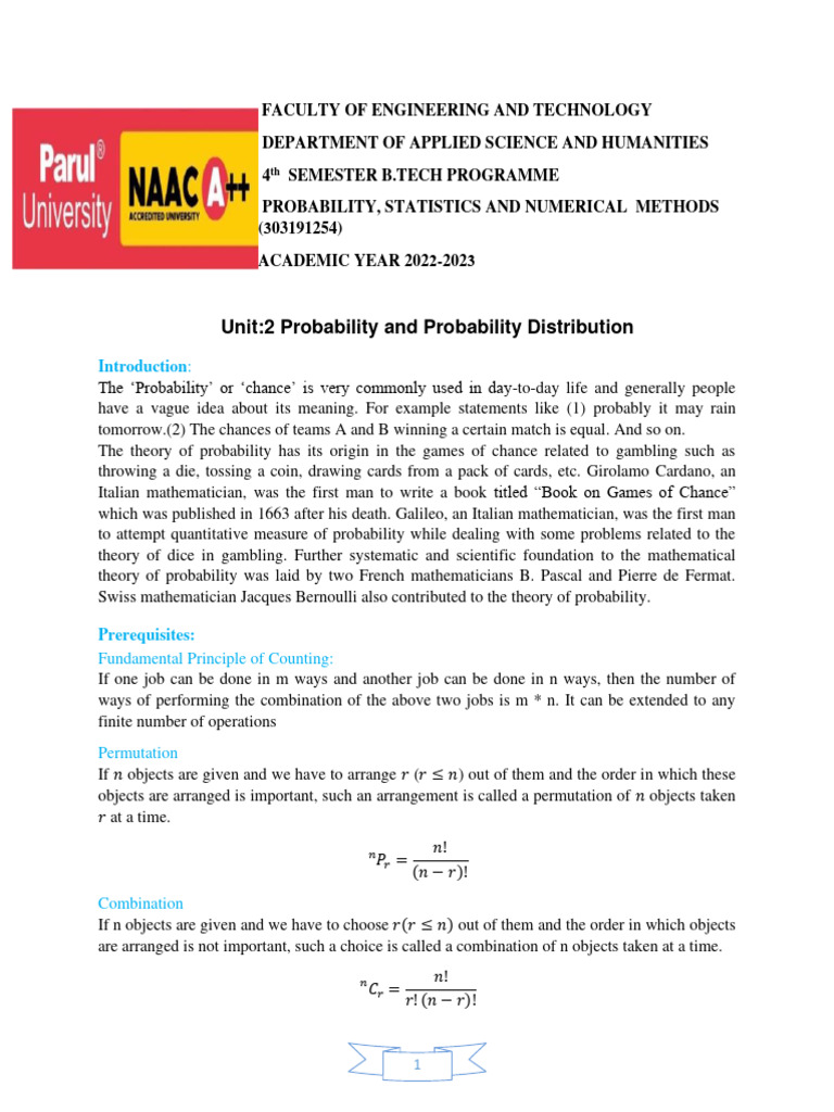 Unit 2 Probability and Probability Distribution | Download Free PDF ... Unit 2 Probability and Probability Distribution | Download Free PDF ...