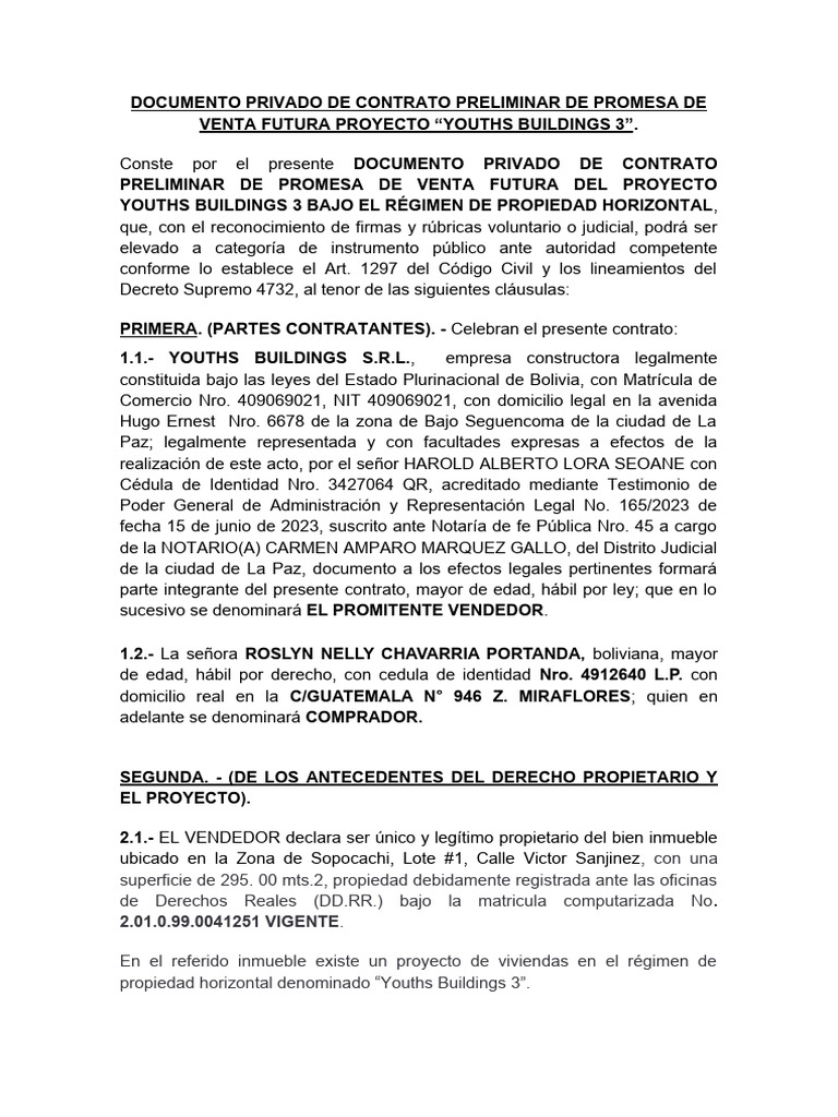 R. Documento Final Privado de Contrato de Promesa de Venta Futura. | PDF | Conceptos legales ...