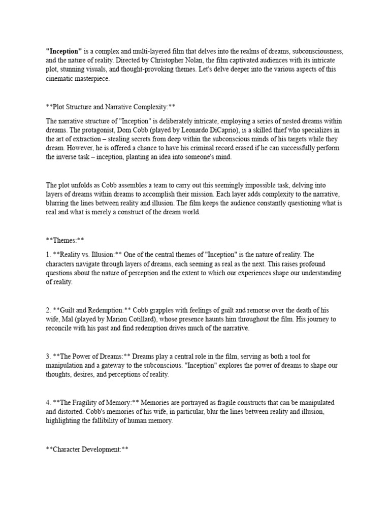 Inception Film Analysis | PDF