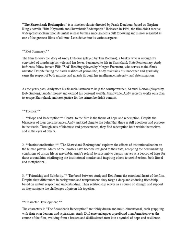 The Shawshank Redemption Film Analysis | PDF