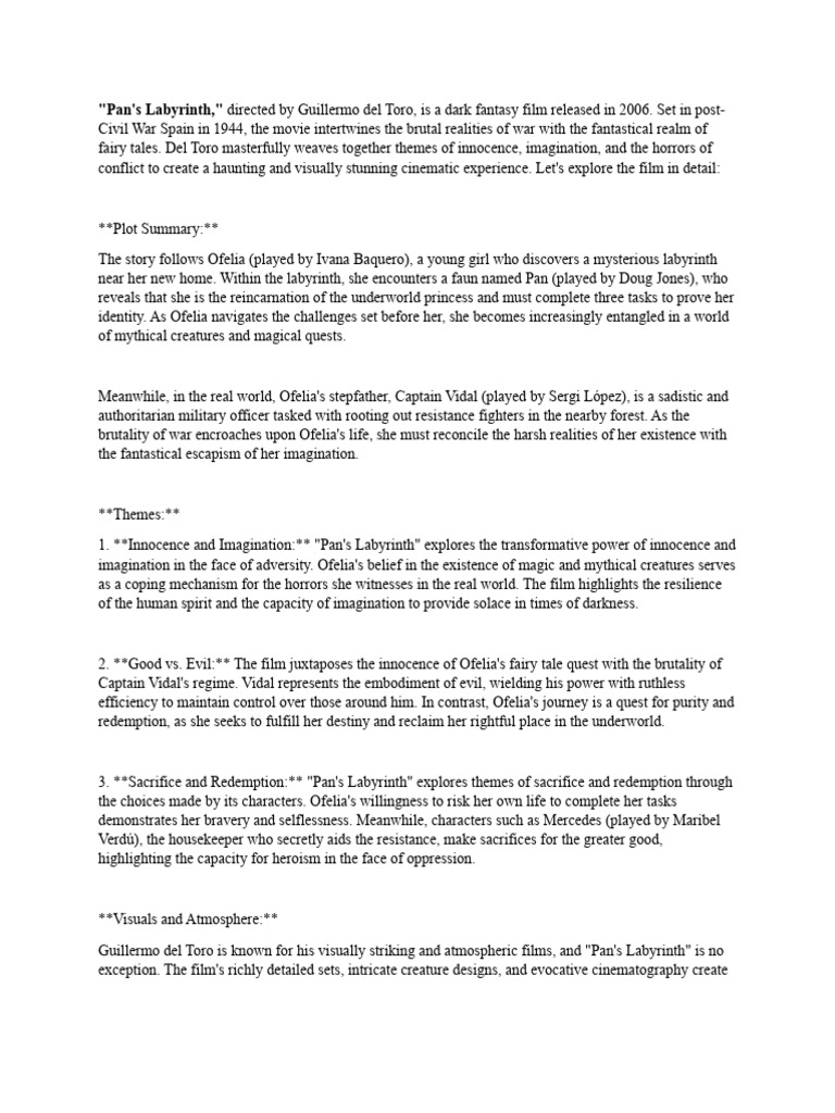 Pan Labyrinth Film Analysis | PDF | Young Adult