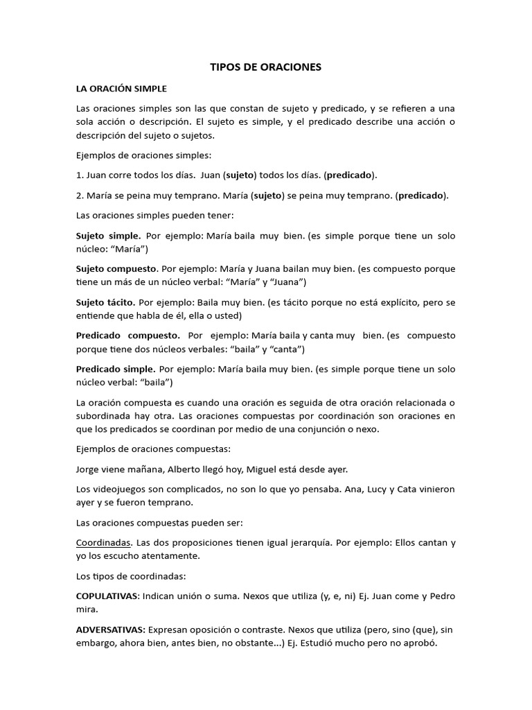 Tipos de Oraciones | PDF | Oración (Lingüística) | Asunto (gramática)
