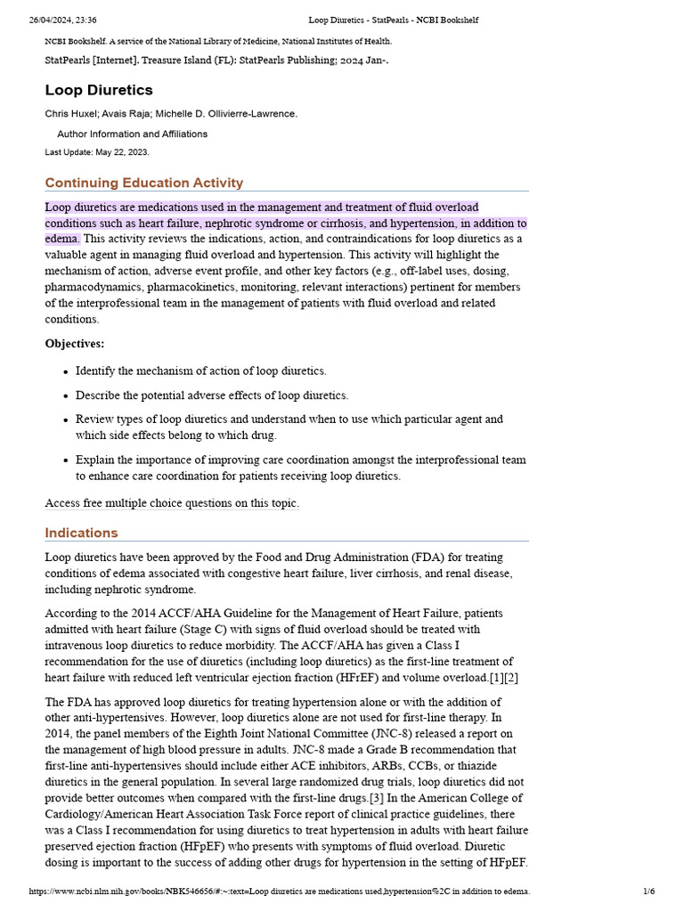 Loop Diuretics - StatPearls - NCBI Bookshelf | PDF | Medical ...