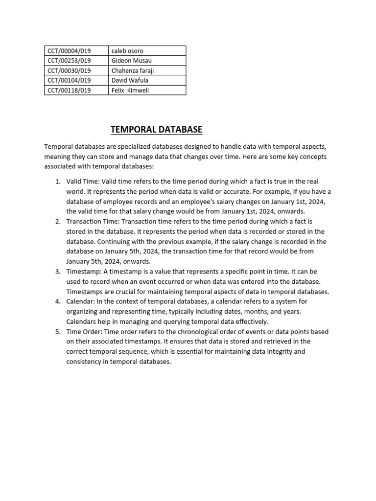 Temporal Database Groupwork | Download Free PDF | Databases | Relational Database