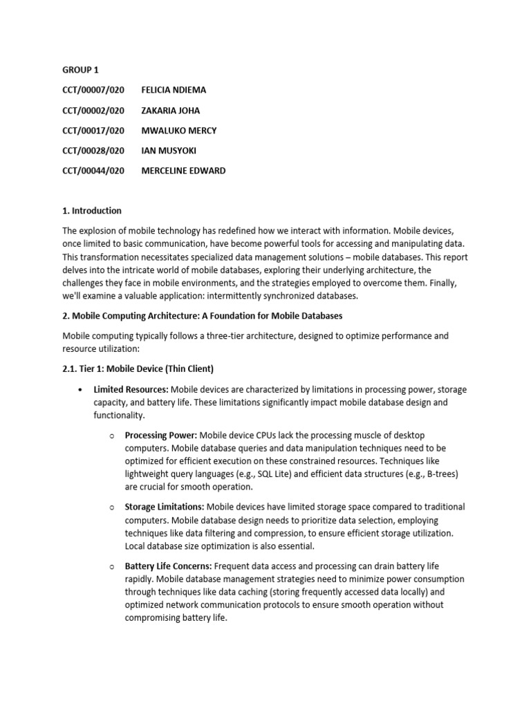 mobile Database groupwork | PDF | Databases | Computer Network