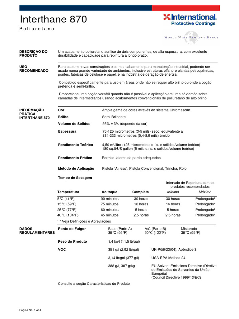 Linha International 870 Comp A | PDF | Poliuretano | Temperatura