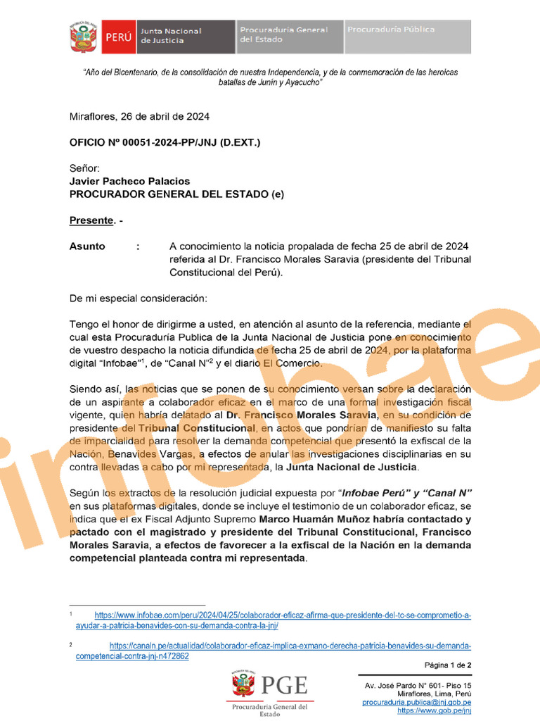 Oficio Remitido Por Procuraduría de La JNJ | PDF