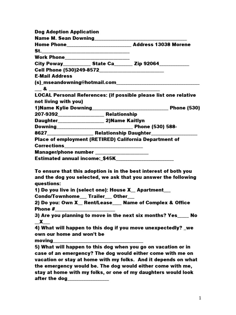Dog Adoption Application | PDF | Neutering | Pet