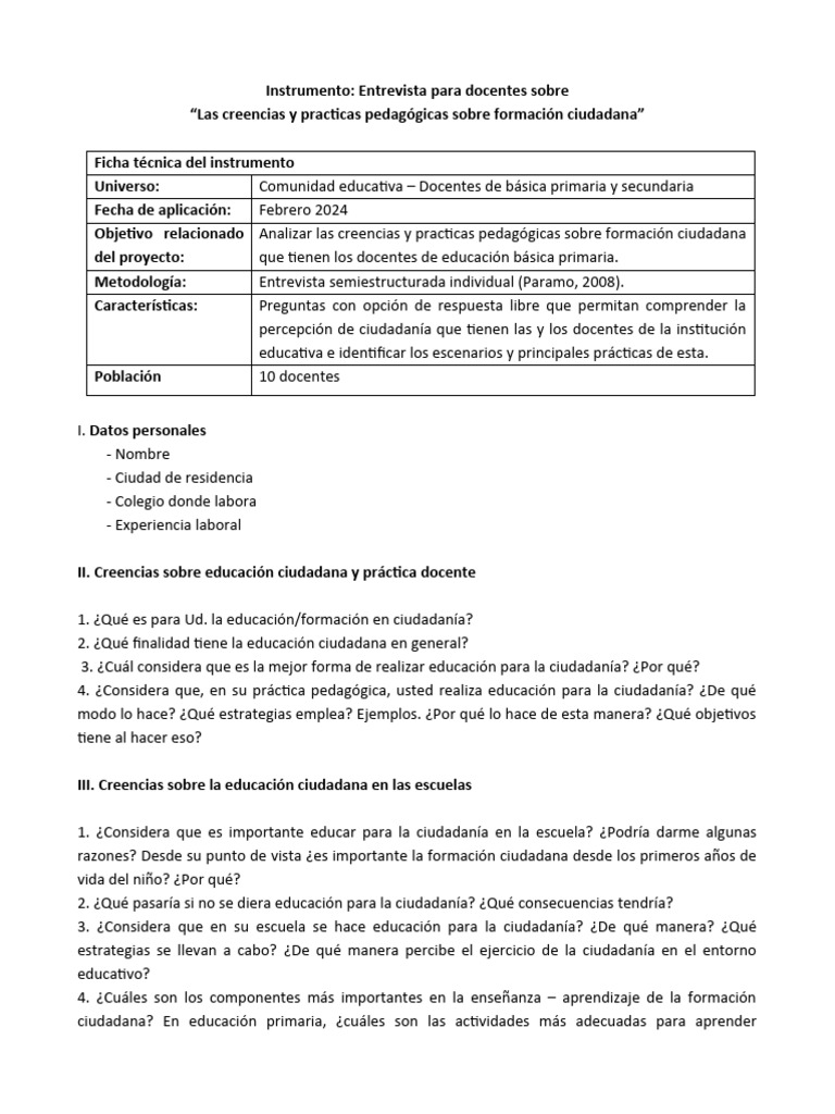 Entrevista Semiestructurada - 2024 | PDF | Aprendizaje | Pedagogía