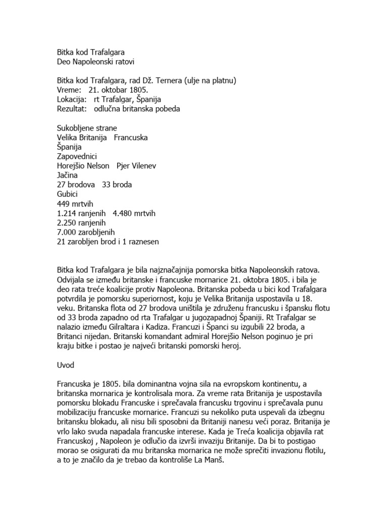 Bitka Kod Trafalgara | PDF