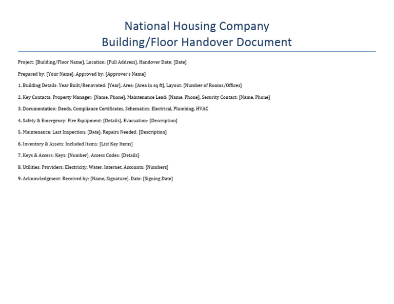 Compact One Page Building Floor Handover Document | PDF
