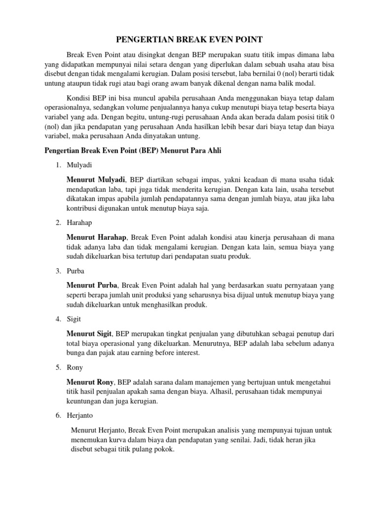 Materi Break Even Point (BEP) | PDF