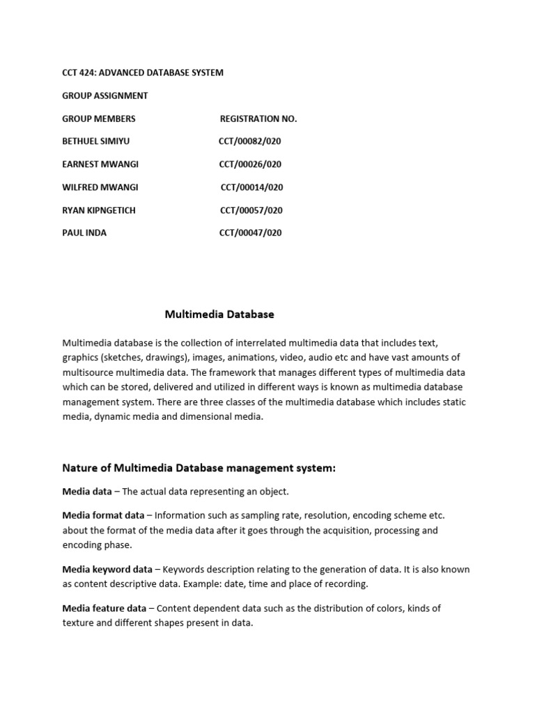 Multimedia Database Groupwork | PDF | Databases | Multimedia Multimedia Database Groupwork | PDF | Databases | Multimedia