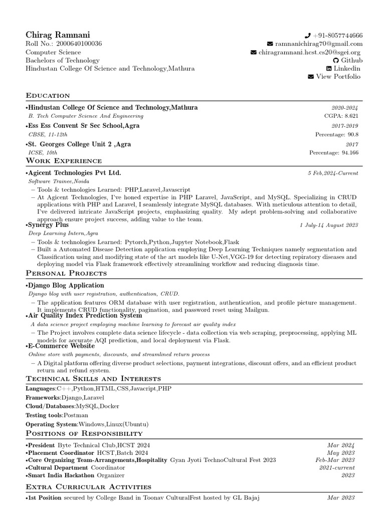 Chirag Resume 3 | PDF | Databases | Php