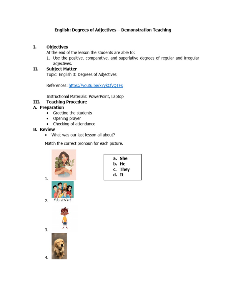 English Degrees of Adjectives - Demonstration Teaching | PDF | Adjective | Linguistic Typology