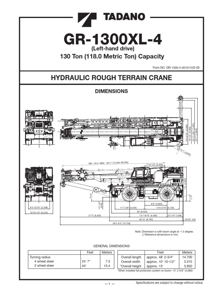 GR 1300 4 XL | PDF | Crane (Machine) | Axle