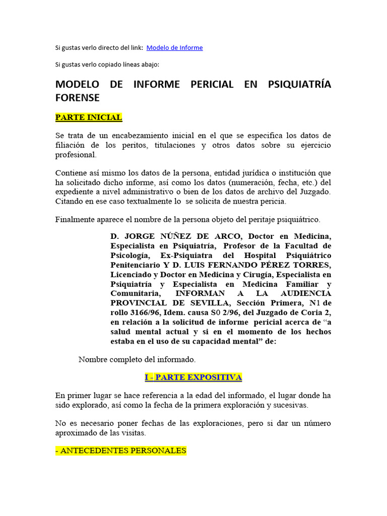 Modelo de Informe Pericial | PDF | Escala de inteligencia para adultos de Wechsler | Inteligencia