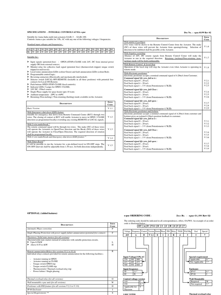 Auma Basic Data Actuators | PDF | Relay | Switch