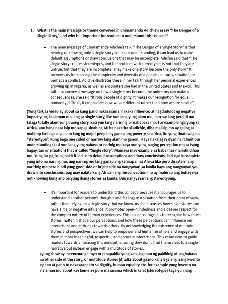 Understanding "The Danger of a Single Story" | PDF | Stereotypes ...