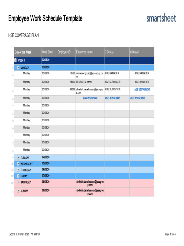 Employee Work Schedule Template | PDF