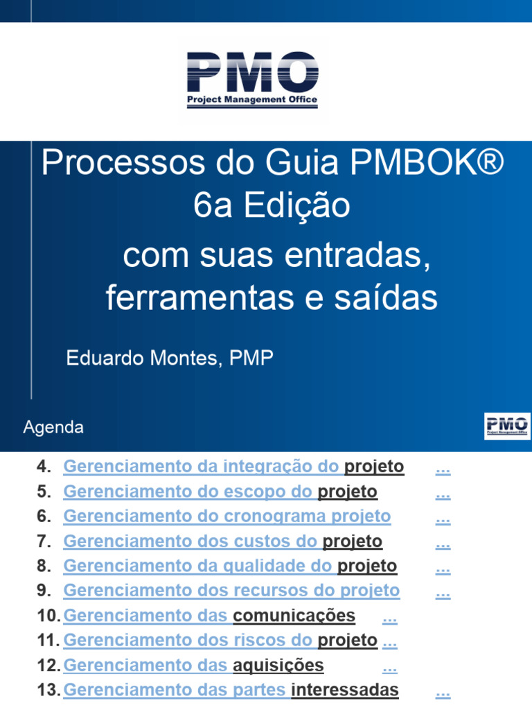 Processos de Gerenciamento de Projetos Do Guia PMBOK 6A Edicao Com Suas ...