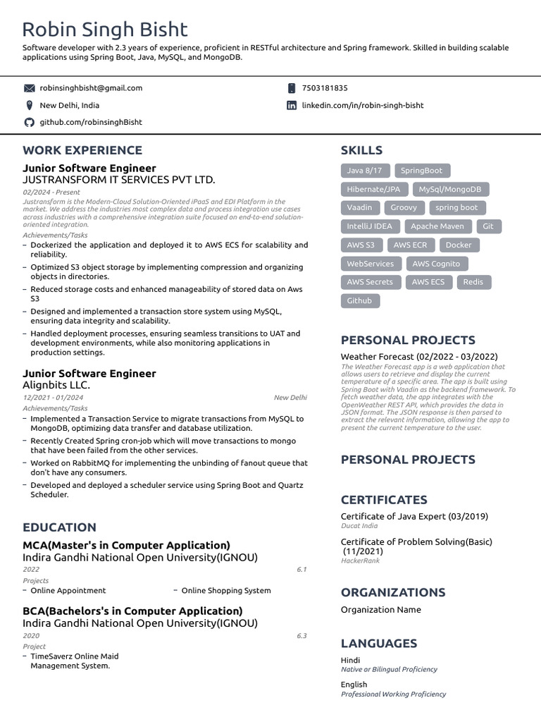 Robin's Resume latest | PDF | Amazon Web Services | Web Application