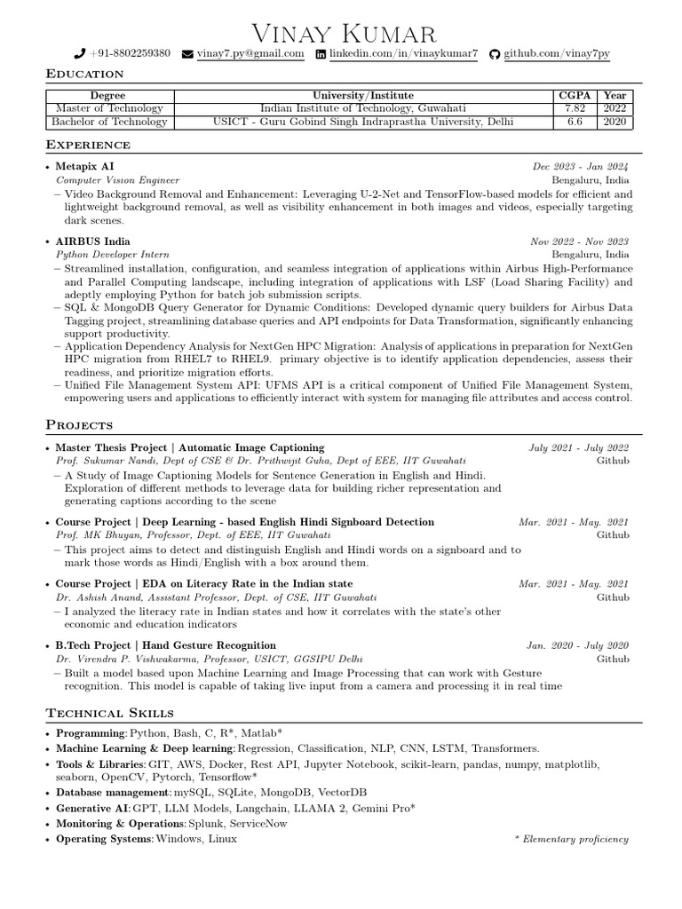 Vinay Kumar Resume | PDF | Machine Learning | Deep Learning