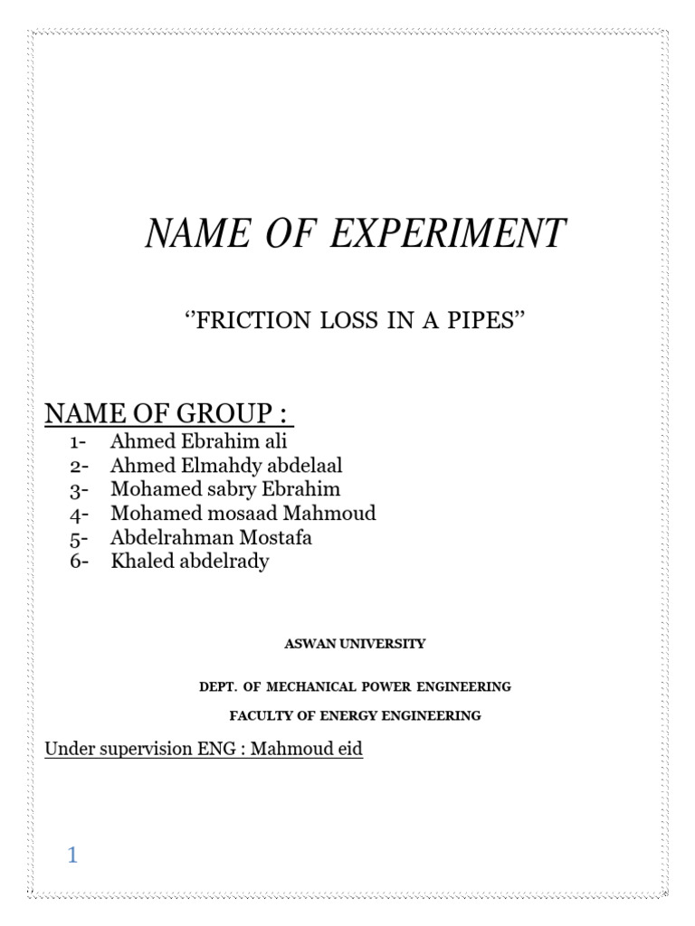 Friction Loss in Pipes Experiment Analysis | PDF | Reynolds Number ...