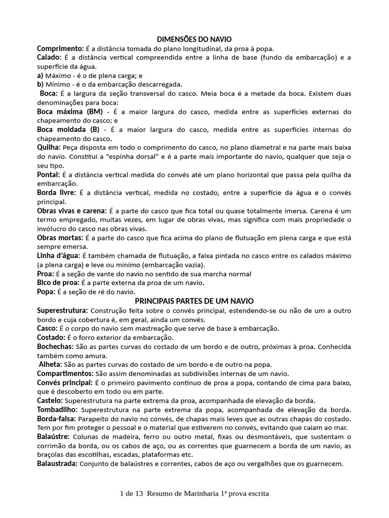 Dimensões e Partes de um Navio | PDF | Casco (embarcação) | Leme