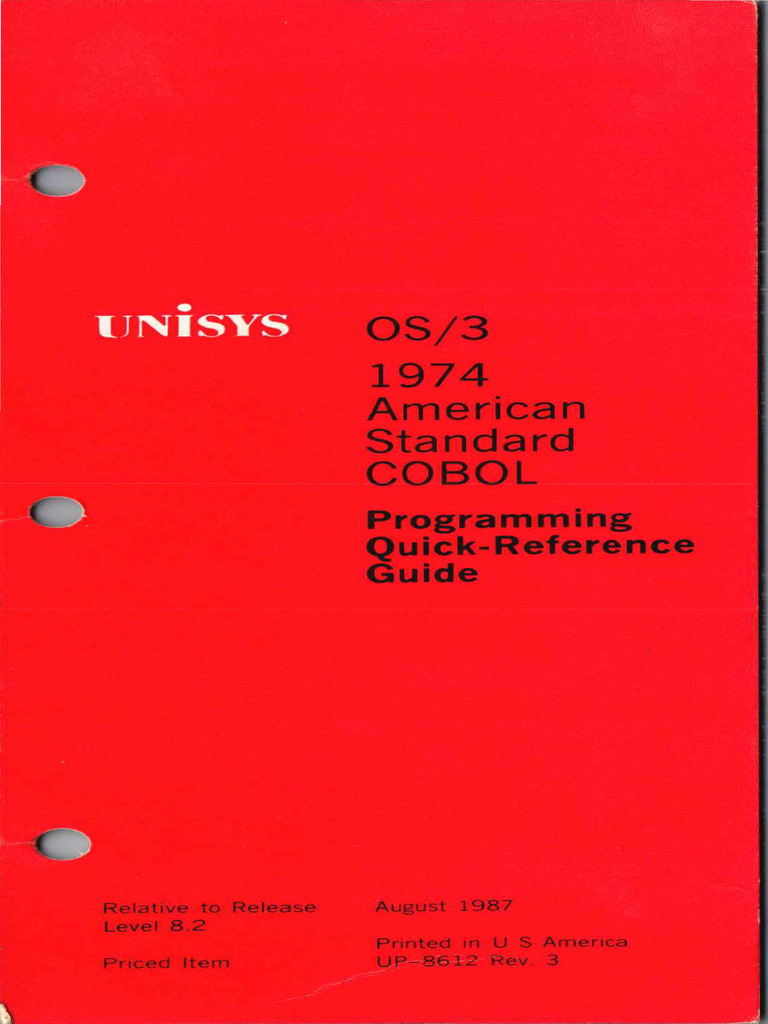 UP-8612r3-B 1974 American Standard COBOL - Programming Quick-Reference Guide | PDF | Ascii ...