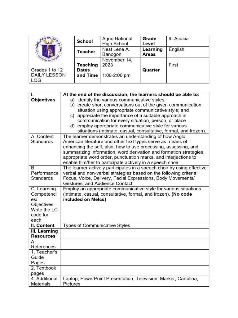 Demo Teaching Pdf Communication Teachers