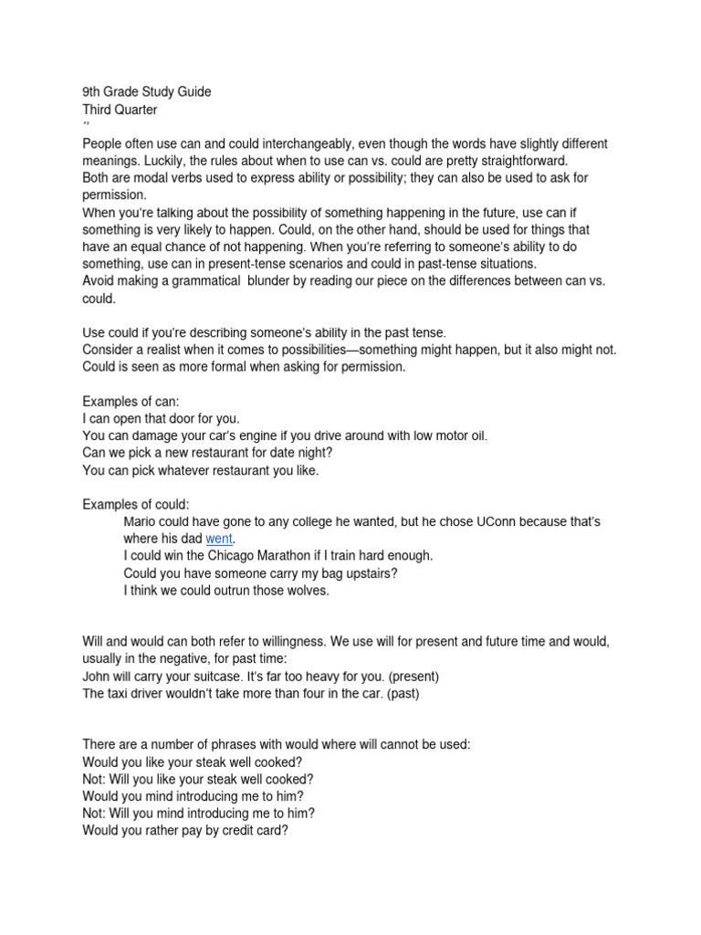 9th Grade, Study Guide, 3rd Quarter | PDF | Grammatical Number | Noun