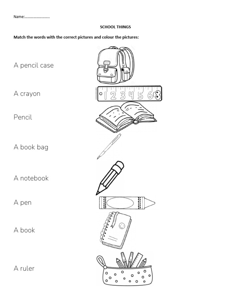 School Things Worksheet (Superkids 1) | PDF | Art