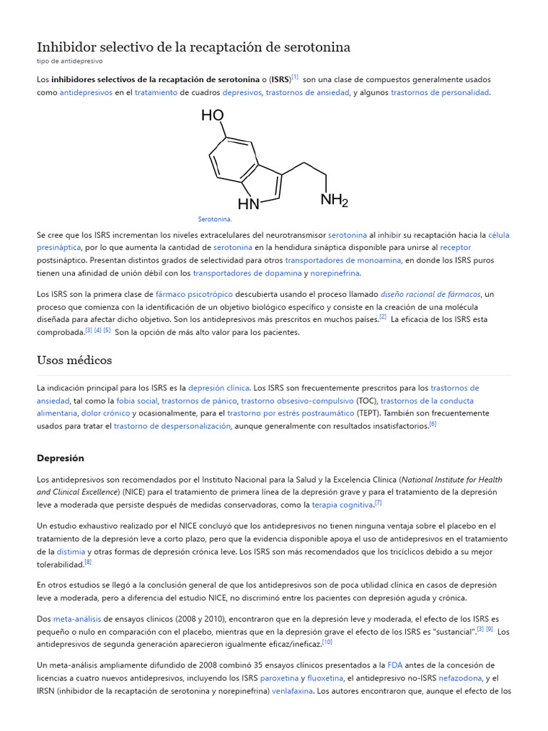 Inhibidor Selectivo de La Recaptación de Serotonina (ISRS) - Wikipedia ...