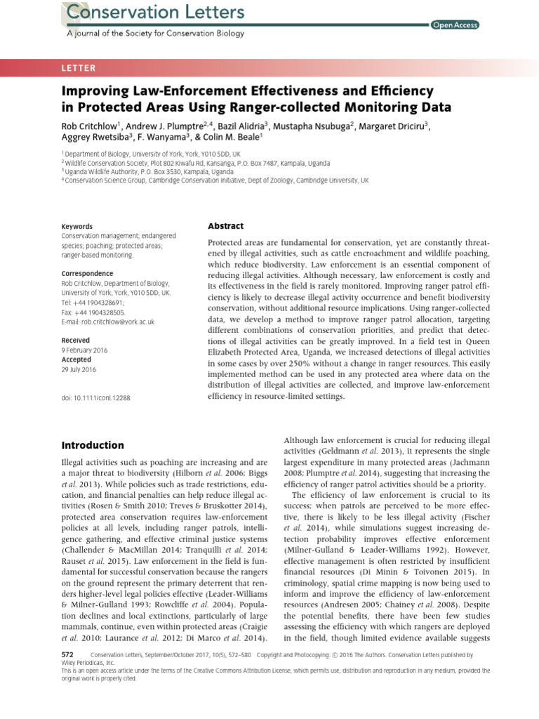 Conservation Letters - 2016 - Critchlow - Improving Law Enforcement ...