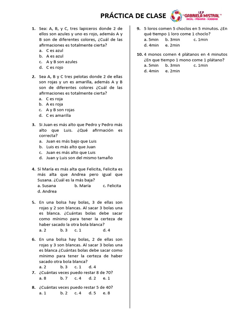 Practica Raz Mat 5° | PDF