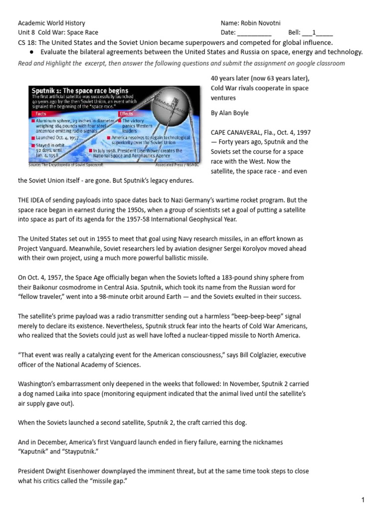 Cold War Space Race Overview | PDF | Outer Space | Sputnik 1