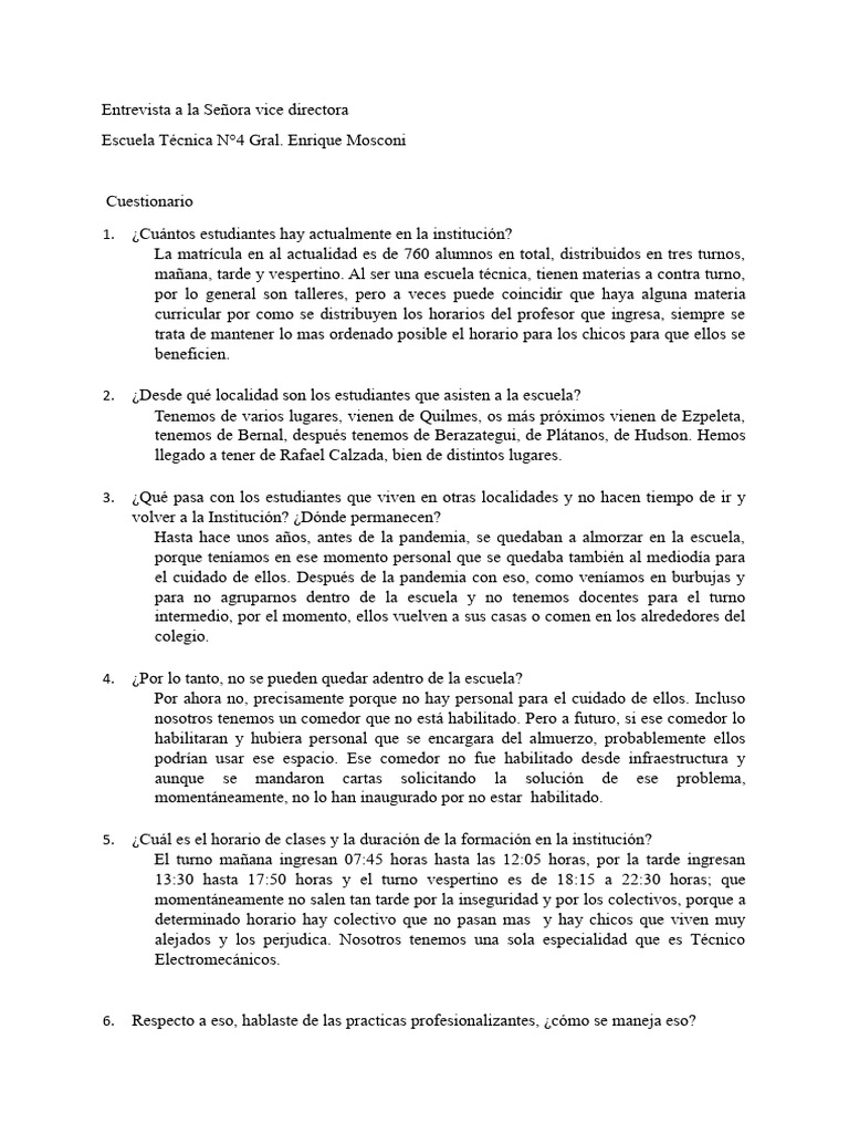 Entrevista a Vice Directora Técnica | PDF | Escuelas | Enseñando