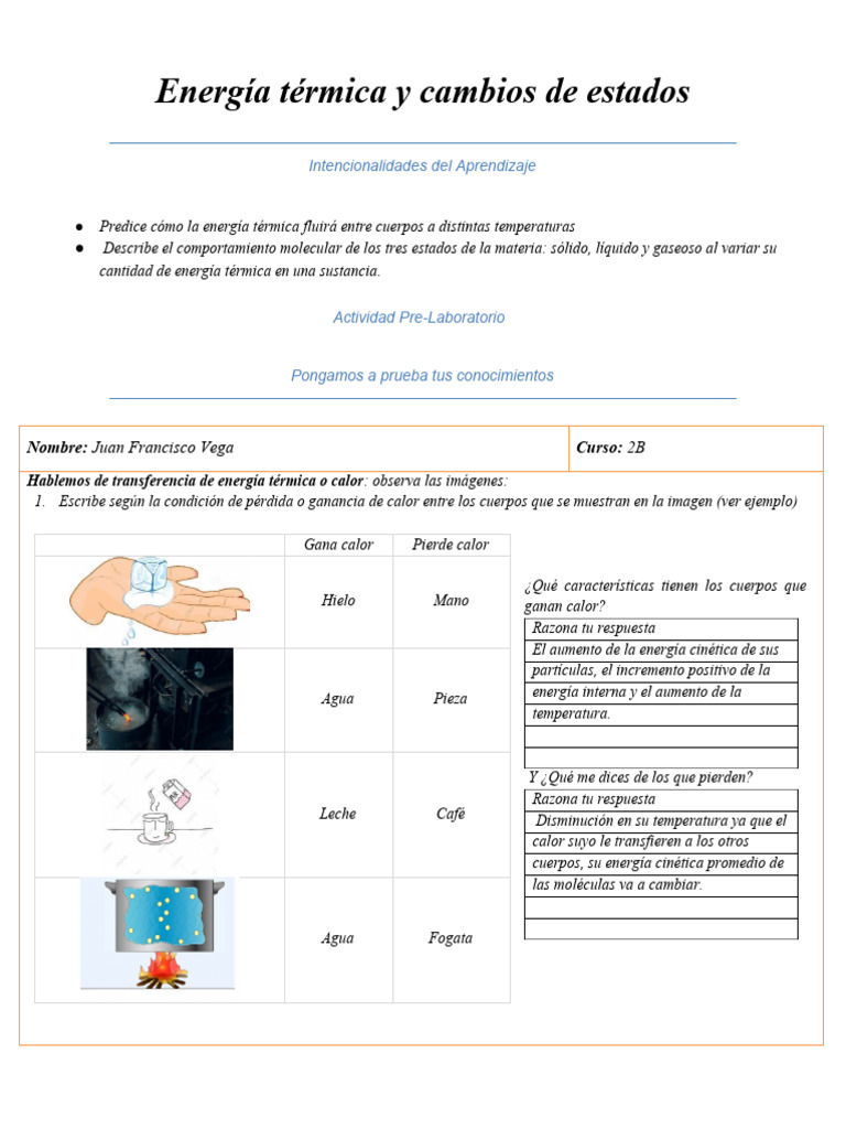 Actividades Energia Termica y Cambios de Estados | PDF | Calor | Gases