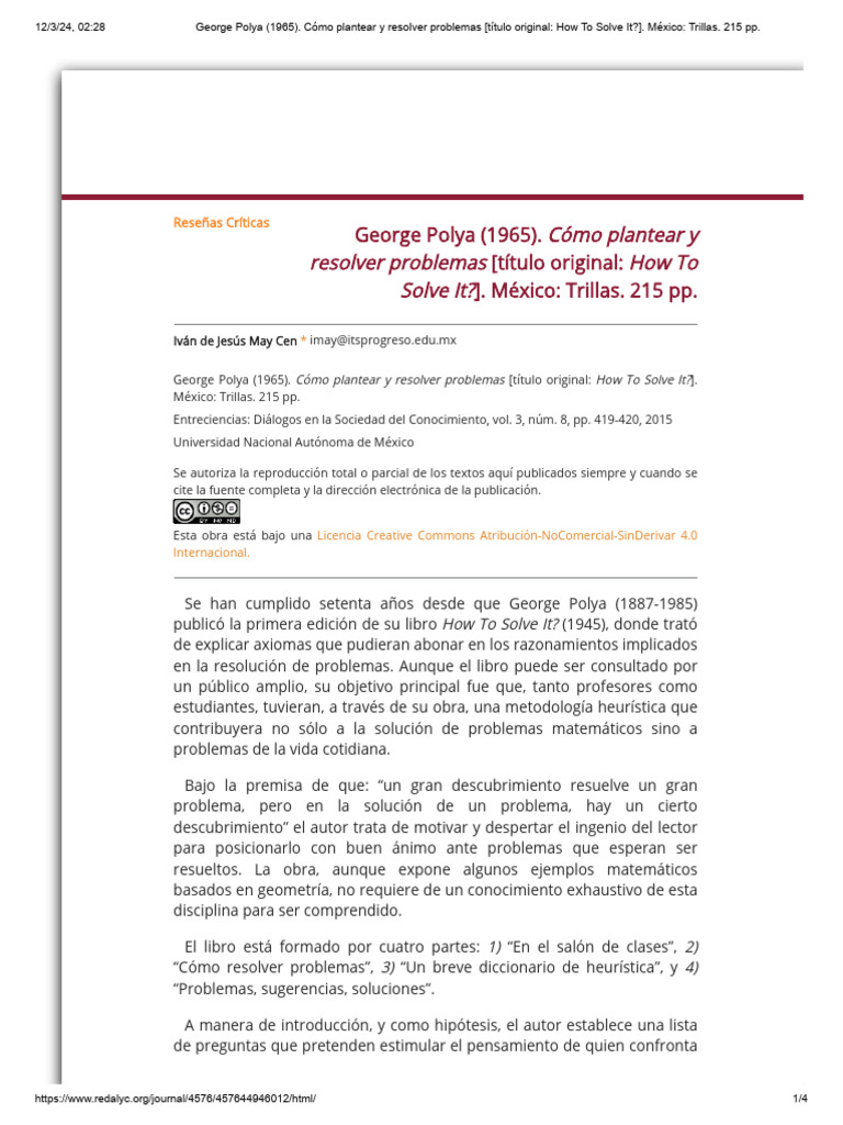 George Polya (1965) - Cómo Plantear y Resolver Problemas (Título ...