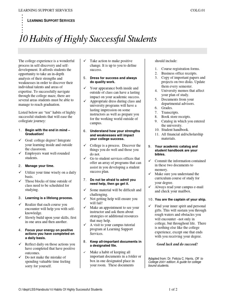 10-Habits-Of-Highly-Successful-Students | PDF | Learning | Cognition