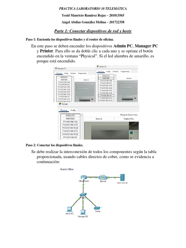 Practica Laboratorio 10 Crear Lan | PDF | Dirección IP | Enrutador (Computación)