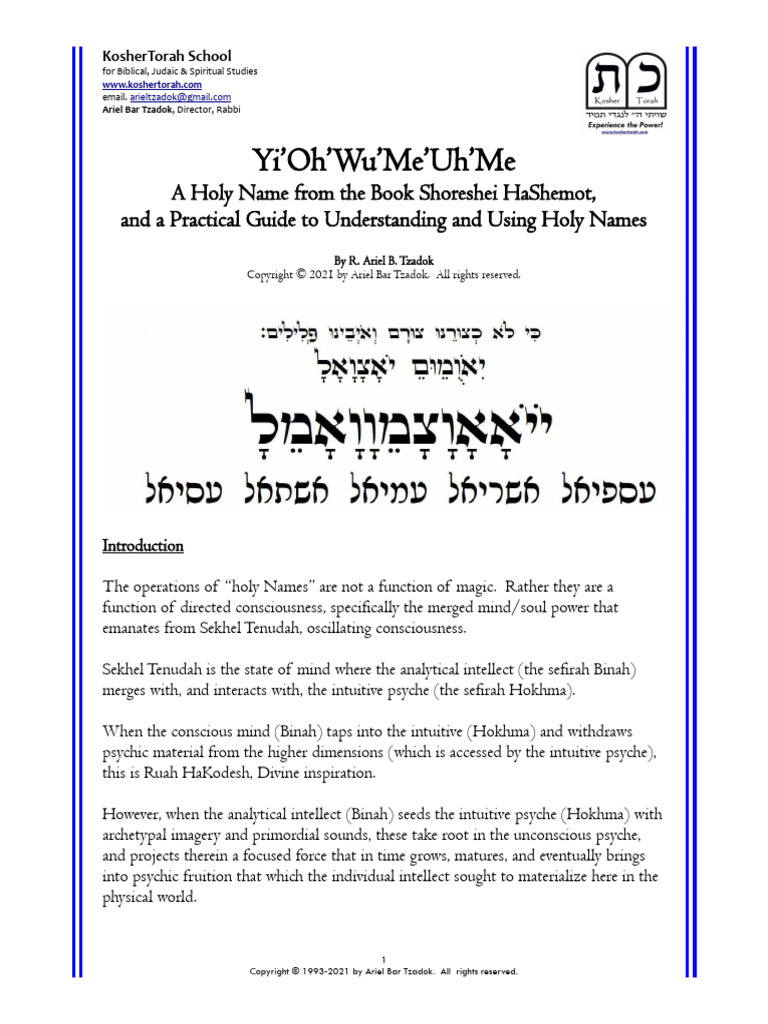 YiOhWuMeUhMe A Holy Name From The Book S | PDF | Mind | Soul